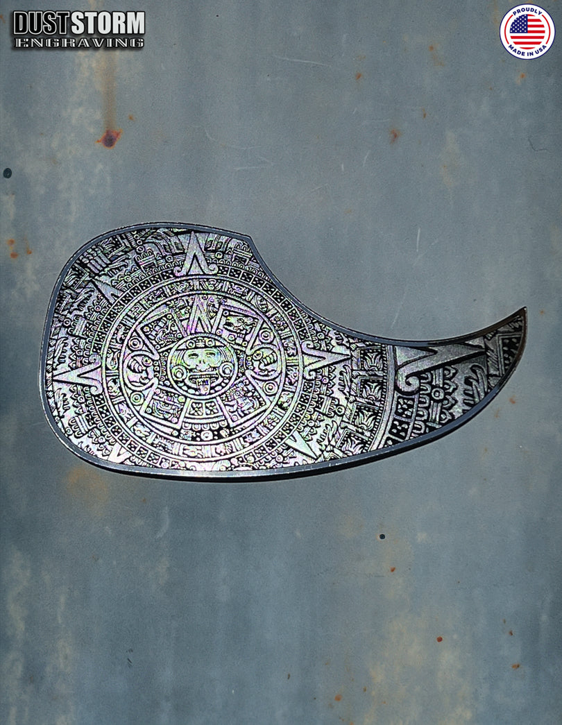Acoustic Guitar Pickguard Laser Engraved Mayan Calendar Silver Acrylic ...