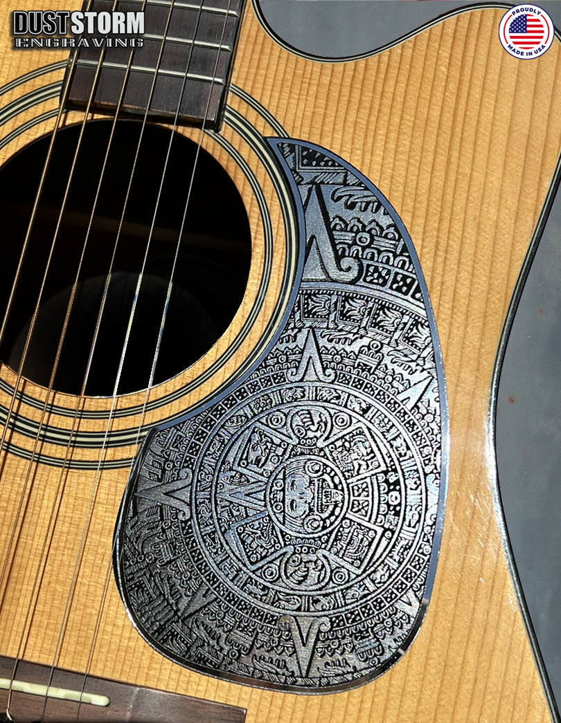 Acoustic Guitar Pickguard Laser Engraved Mayan Calendar Silver Acrylic ...